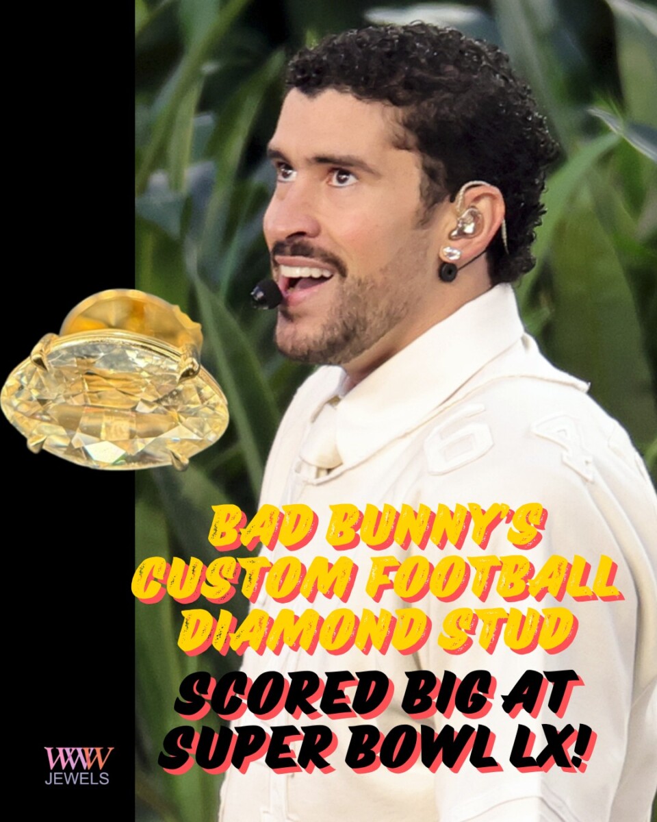 Bad Bunny's Custom Football Diamond Stud Scored Big At Super Bowl LX ...